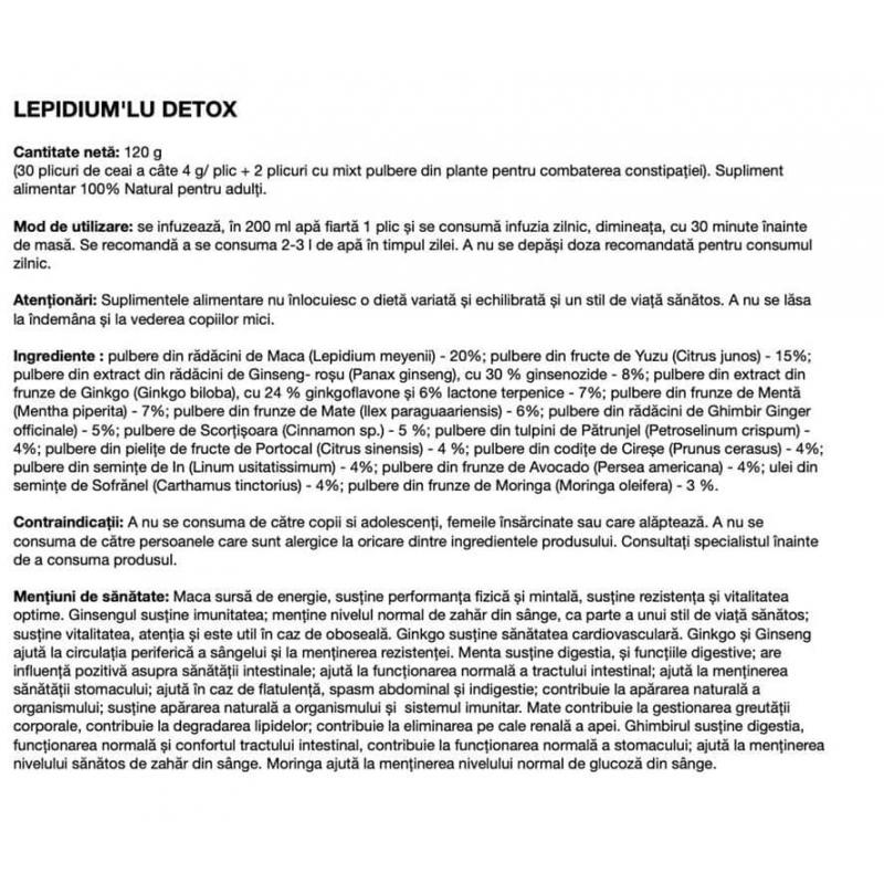 Ceai Lepidium'lu Detox For X5, 30 x 4 g